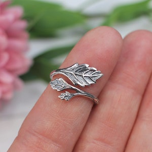 Leaf Ring in Sterling Silver, Fall Leaf Ring, Adjustable Leaf Ring ...