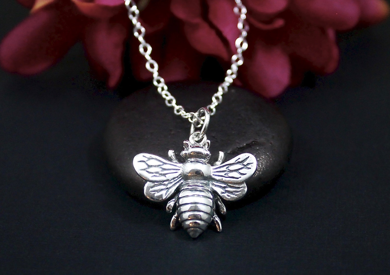 Sterling Silver Large Bee Necklace Honeybee Necklace Bee - Etsy