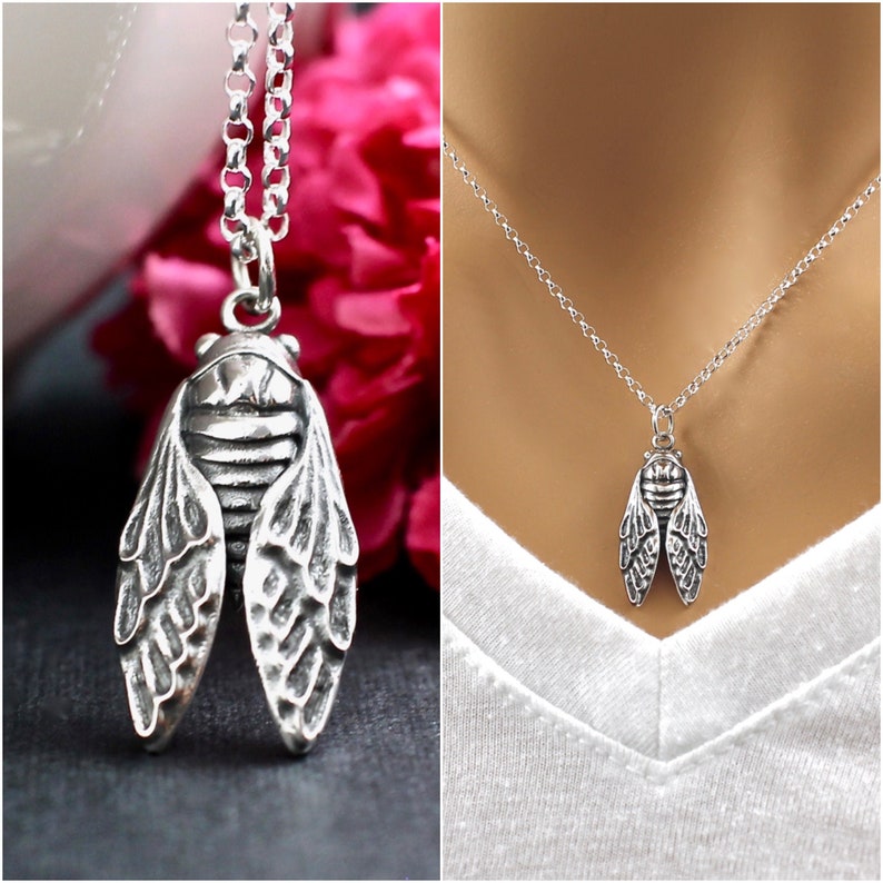 Sterling Silver Cicada Necklace Cicada Wing Insect Bug Charm - Etsy