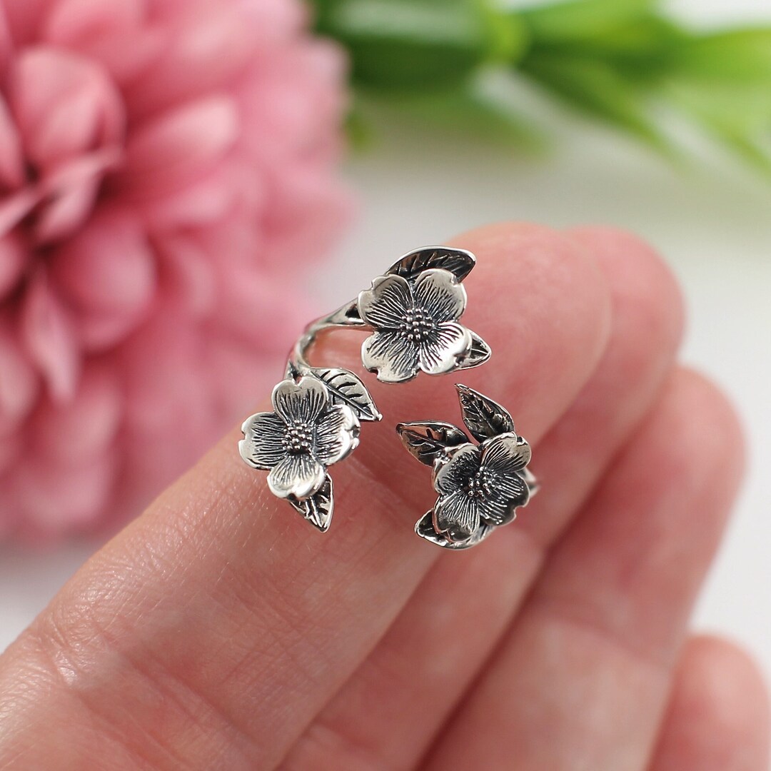 Dogwood Tree Flower Ring, Leaf Ring, Flower Ring, Sterling Silver ...
