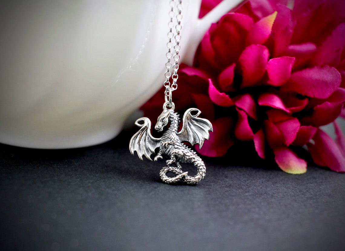 Sterling Silver Dragon Necklace Silver Dragon Pendant | Etsy