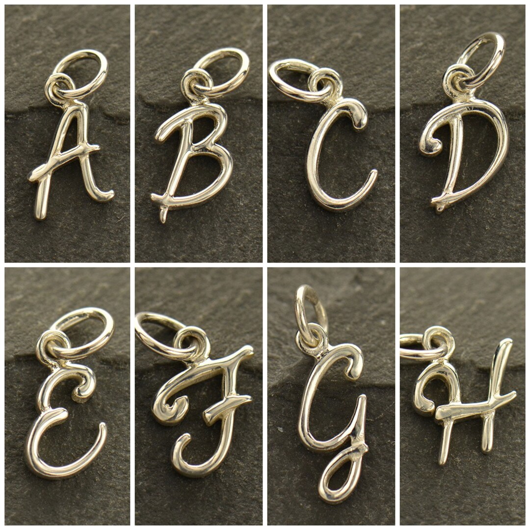 Initial Charm, Letter Charm, Sterling Silver, Cursive Initial Charm ...