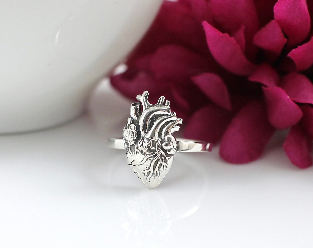 Anatomical Heart Ring Sterling Silver, Realistic Heart, Human Heart ...