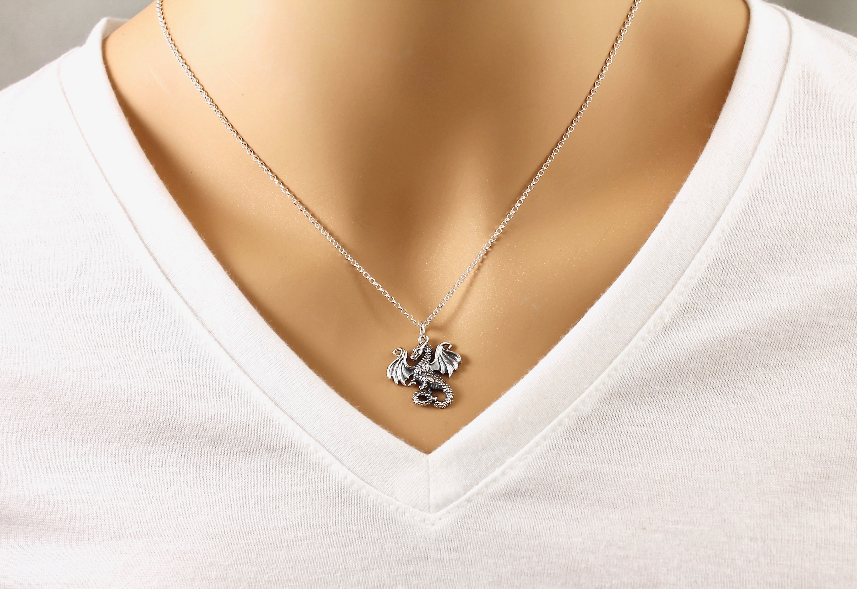 Sterling Silver Dragon Necklace Silver Dragon Pendant | Etsy