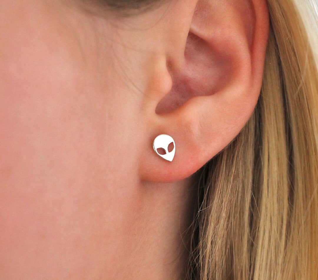 Alien Earrings, Alien Stud Earrings, Sterling Silver, Alien Jewelry ...