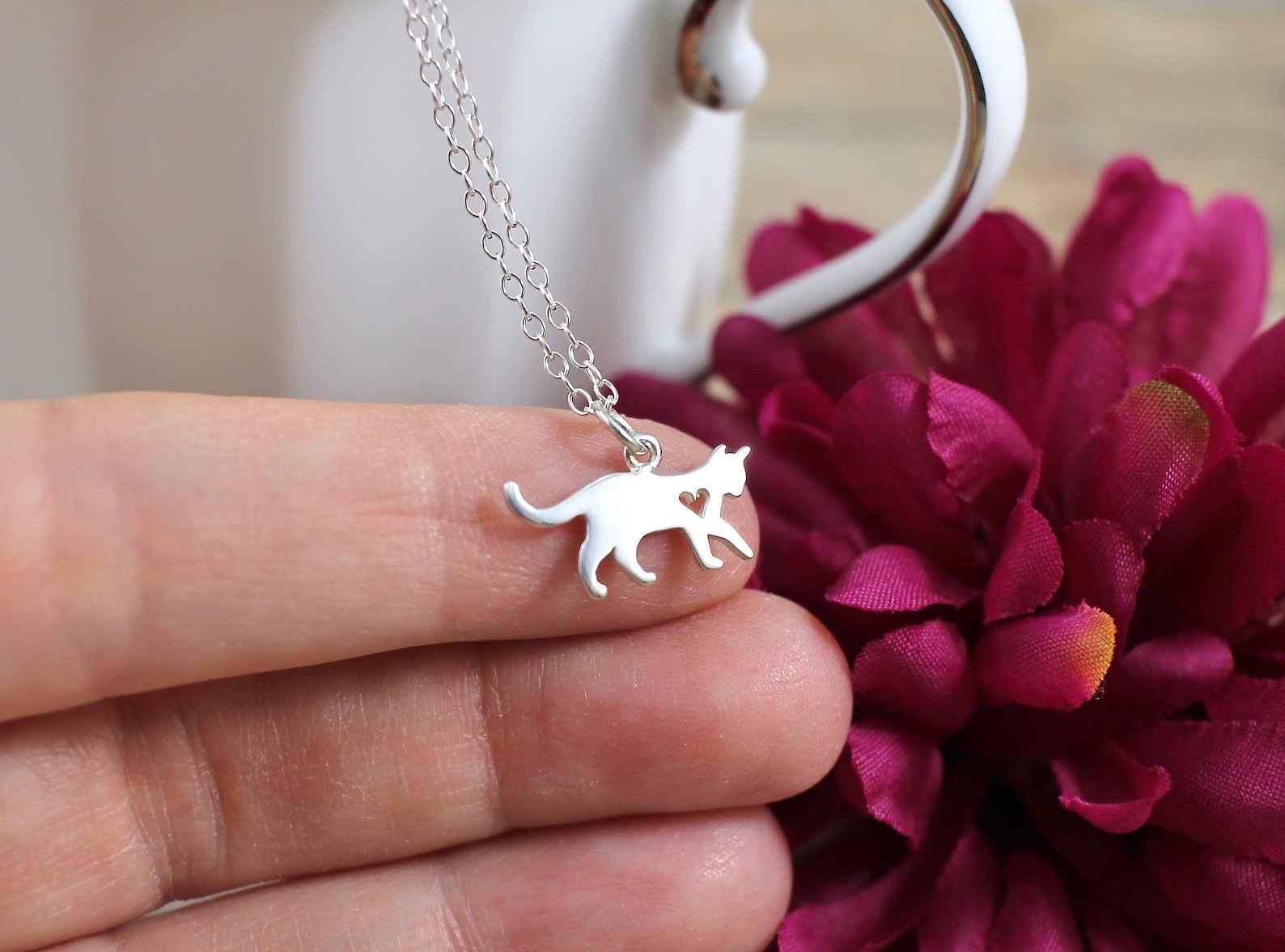 Cat Necklace in Sterling Silver Cat Necklace for Women Cat - Etsy