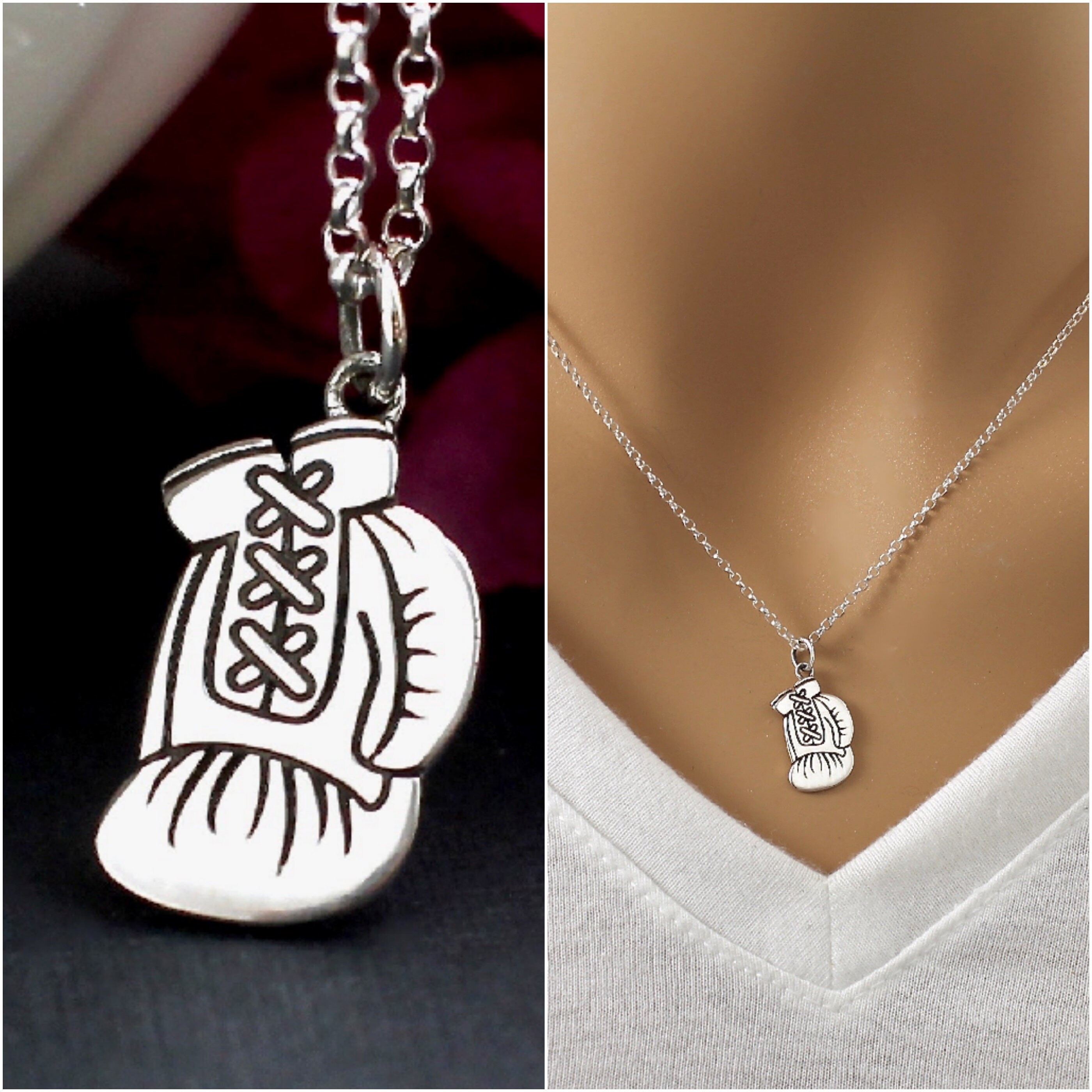 Boxing Glove Necklace Sterling Silver Charm Fight MMA | Etsy