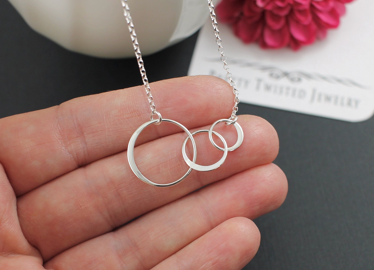 Three Circle Necklace Sterling Silver Three Eternity Circle - Etsy