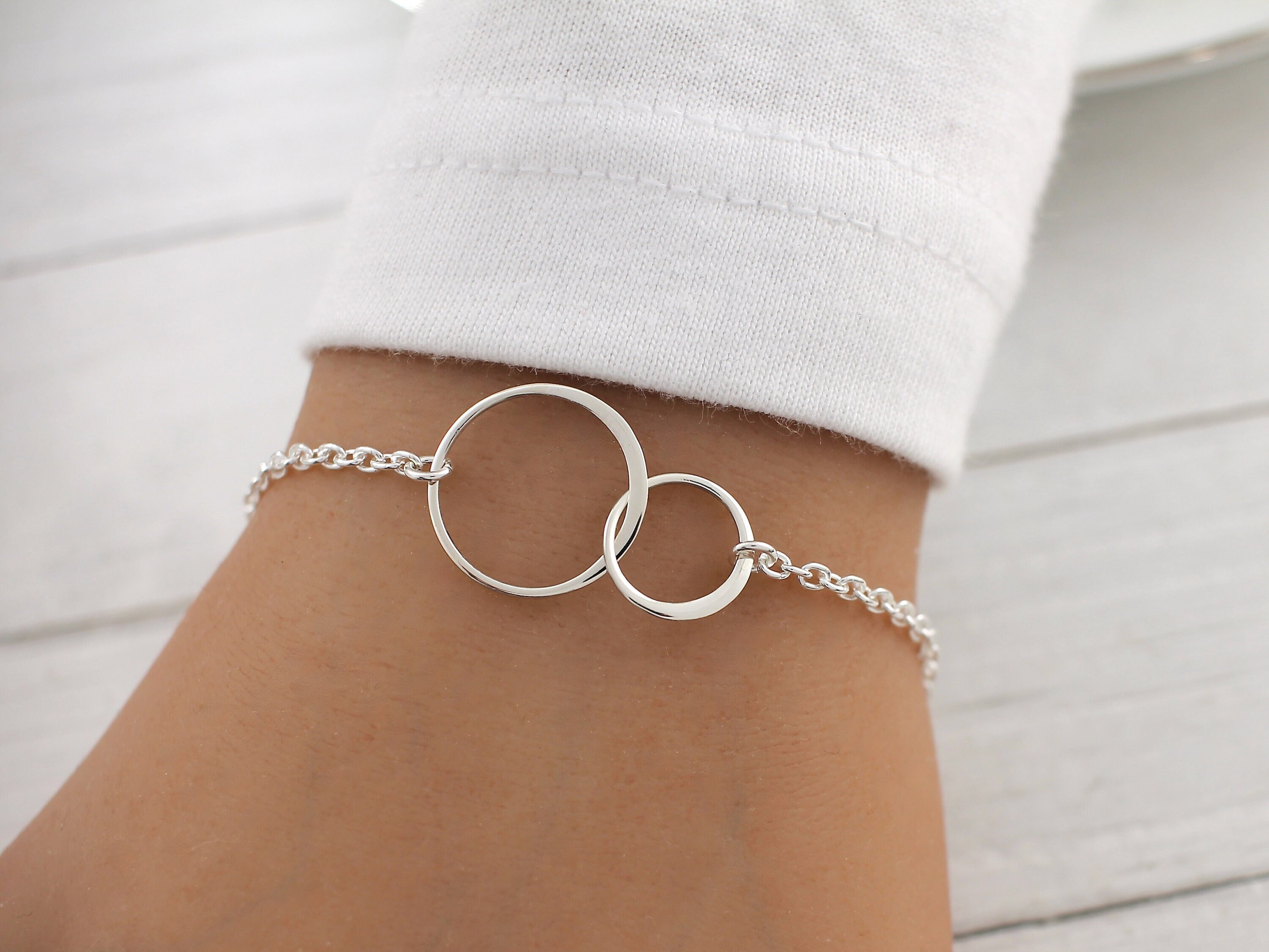 Mother Daughter Bracelet Set Sterling Silver Sister Bracelet Set Sister Bracelets for 2 Two Sisters Jewelry Two Double Circle Bracelet Etsy