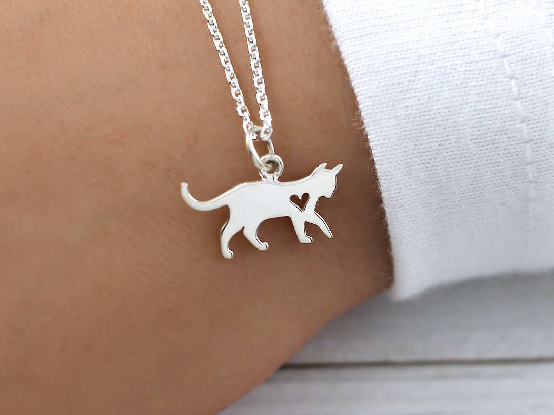 Cat Necklace in Sterling Silver, Cat Necklace for Women, Cat Mom, Cat ...
