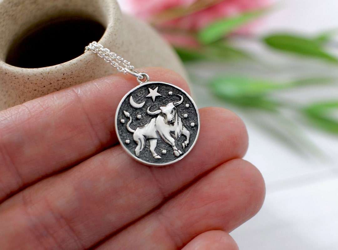 Taurus Necklace in Sterling Silver, Taurus Charm Necklace, Taurus ...