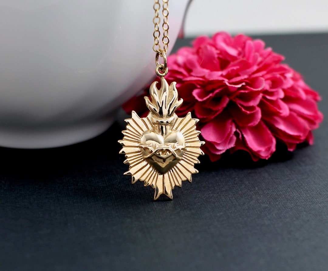 Gold Sacred Heart Necklace, Heart Necklace Catholic Faith Religious ...
