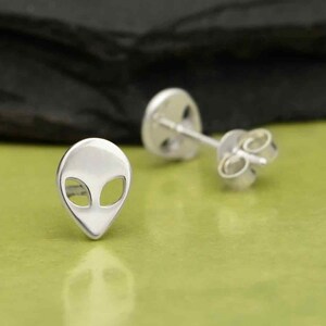 Alien Earrings, Alien Stud Earrings, Sterling Silver, Alien Jewelry ...