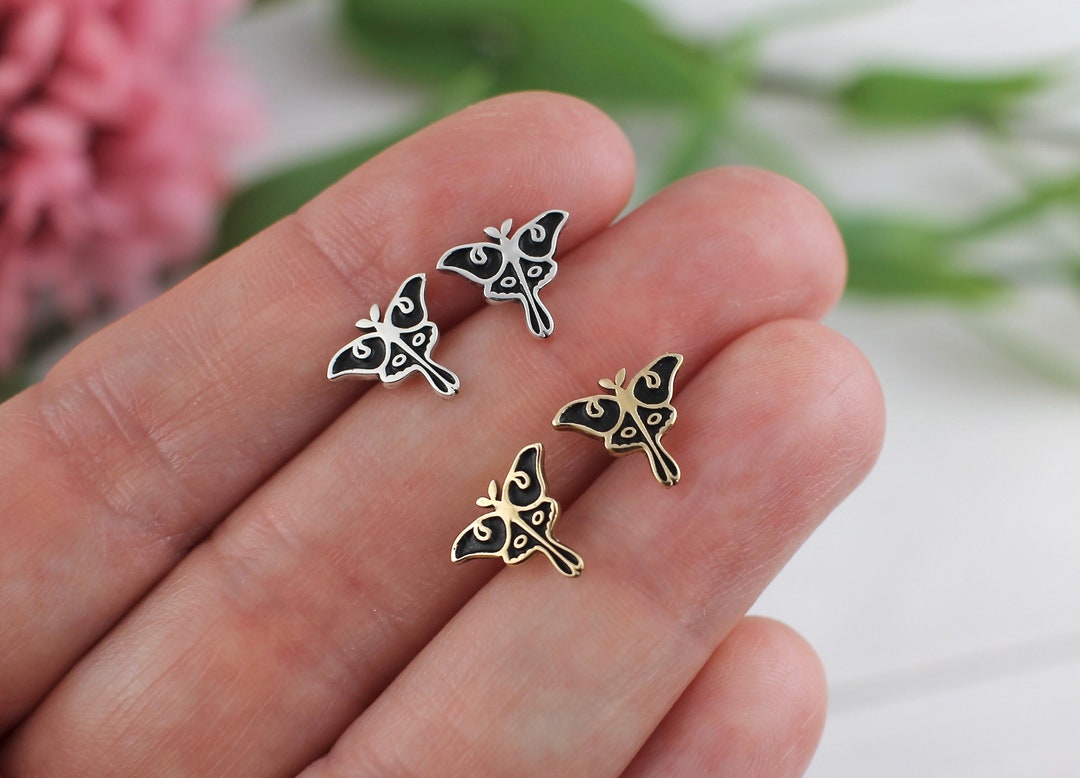 Moth Earrings, Luna Moth Earrings, Gold or Sterling Silver, Stud ...