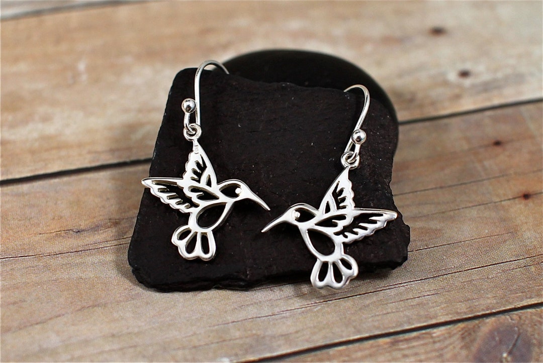 Hummingbird Earrings in Sterling Silver, Dangle Earrings, Hummingbird ...