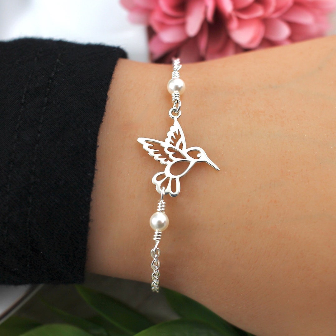Hummingbird Bracelet, Pearl Bracelet, Hummingbird Jewelry, Bird ...