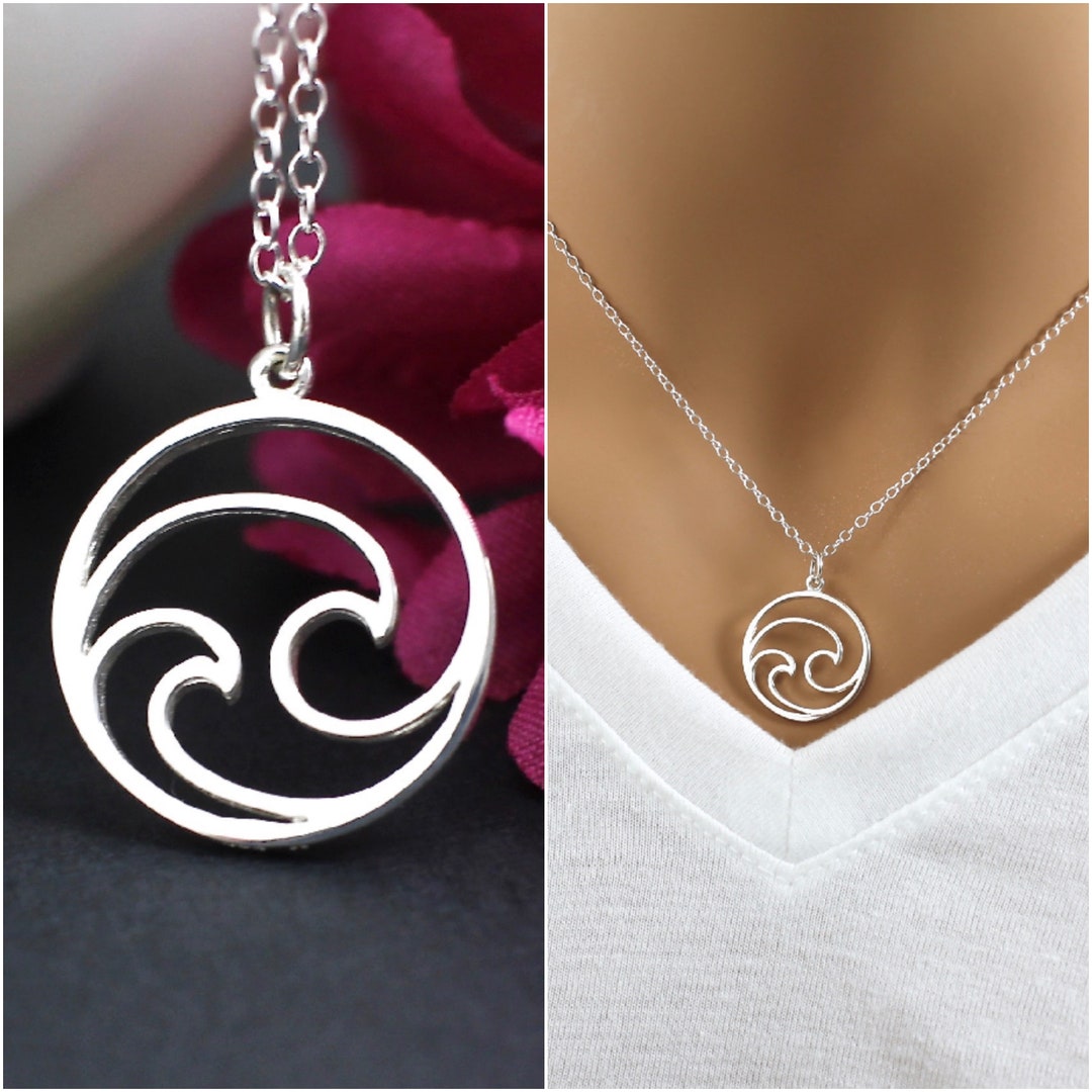 Waves Necklace, Sterling Silver, Ocean, Waves, Beach, Girl, Surfer ...