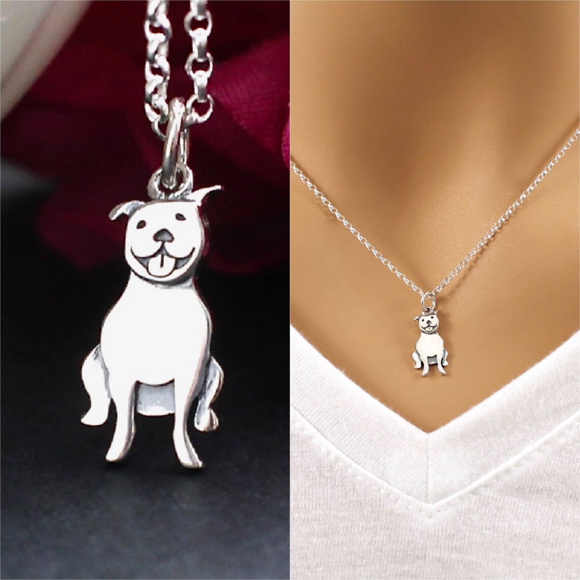 Pitbull Necklace Sterling Silver Pitbull Mom Grandma - Etsy