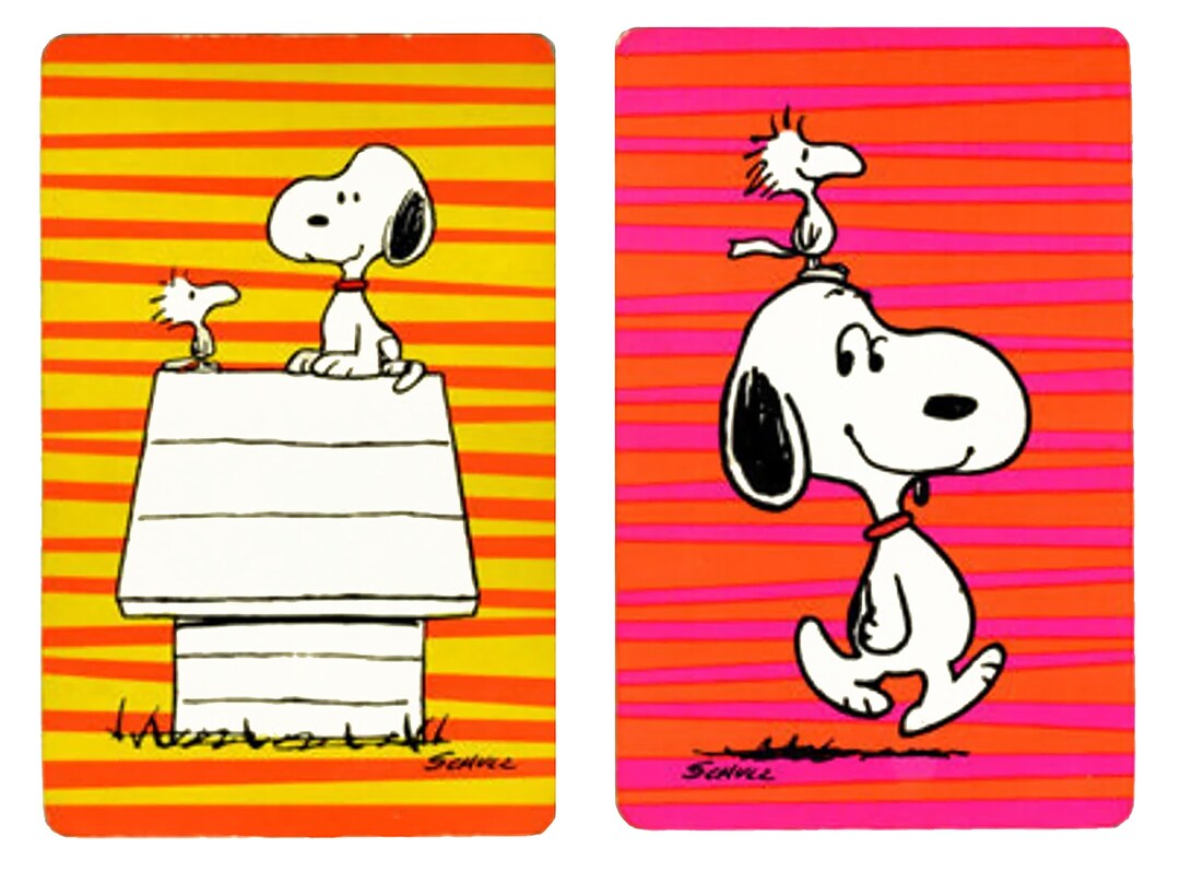 SNOOPY & WOODSTOCK (2) Vintage Single Swap Playing Cards Paper Ephemera ...