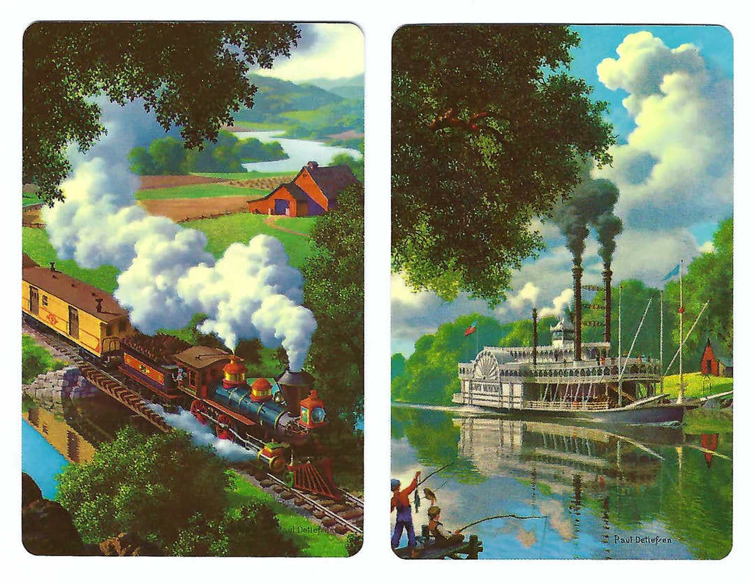 SCENIC STEAM POWER (2) Vintage Single Swap Playing Cards Paper Ephemera ...