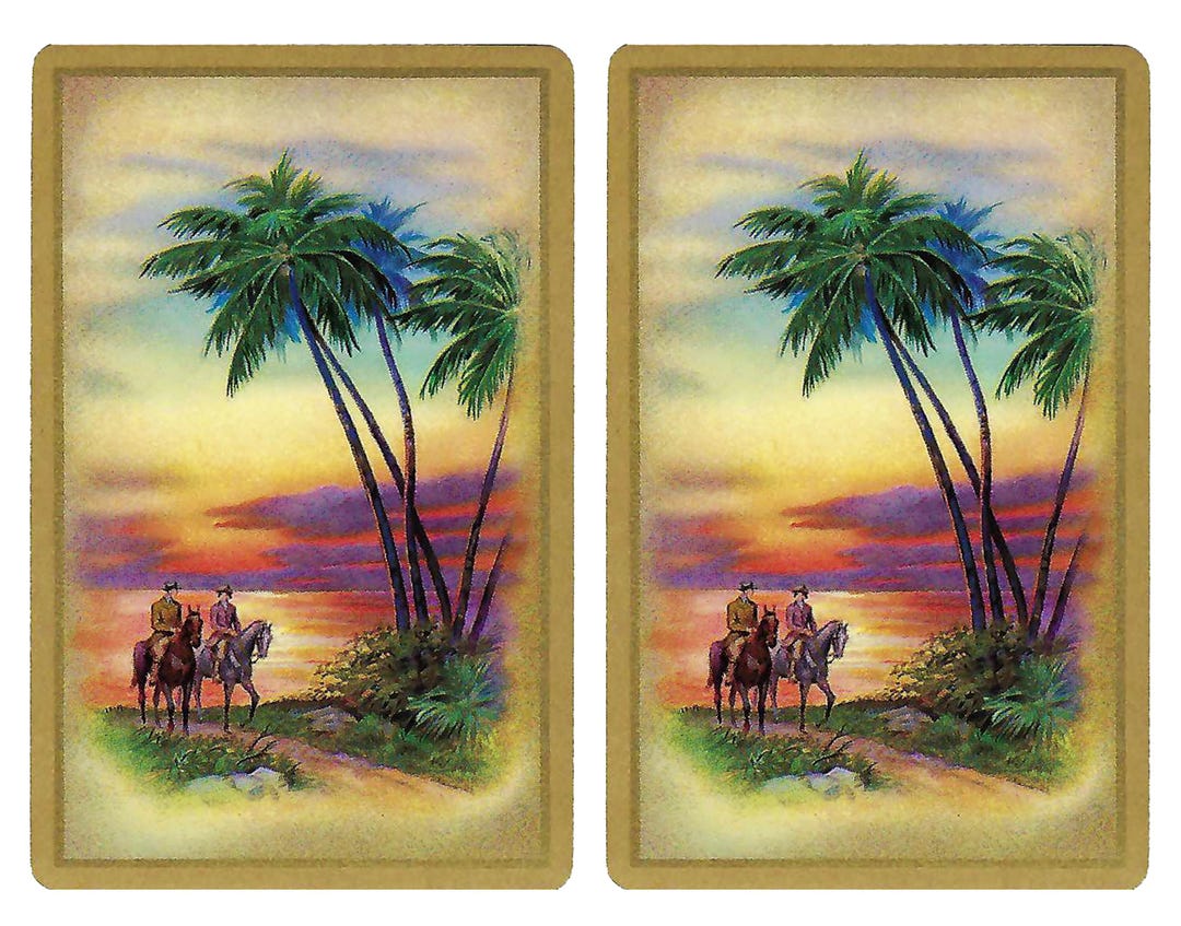 RIDERS at SUNSET (2) Vintage Single Swap Playing Cards Paper Ephemera ...