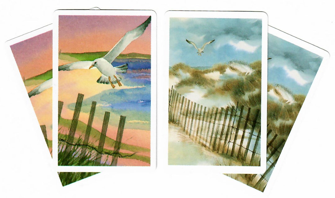 STUNNING SEASHORES 4 Vintage Single Swap Playing Cards Paper Ephemera ...