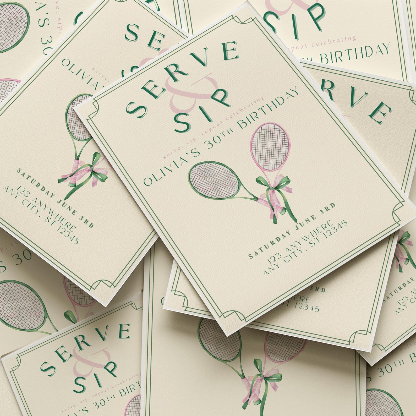 Serve and Sip Invitation | Tennis Birthday Party Canva Template ...