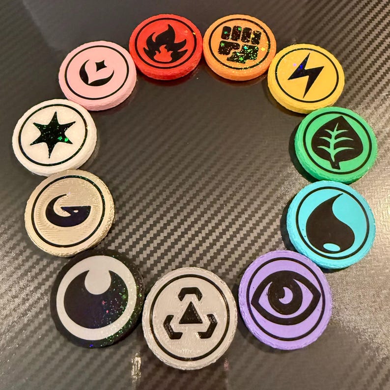 Complete Pokemon Energy Type Magnet Set | Holographic Finish 3D Print ...