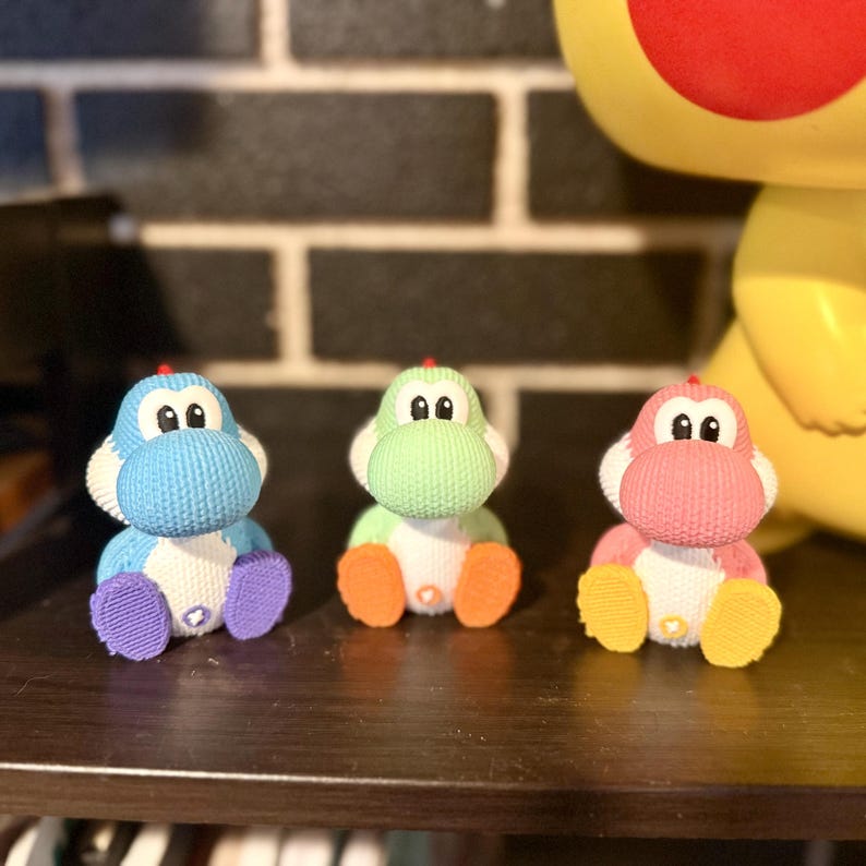 Glowshi Glow-in-the-dark Yoshi Figure Set • 3D Printed Knit-effect ...