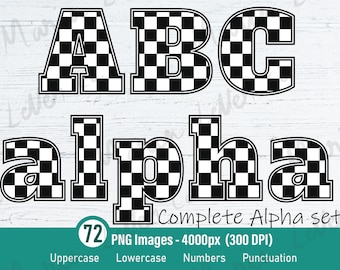 Checkered Varsity Alphabet PNG Bundle: Retro Racing Letters (digital ...