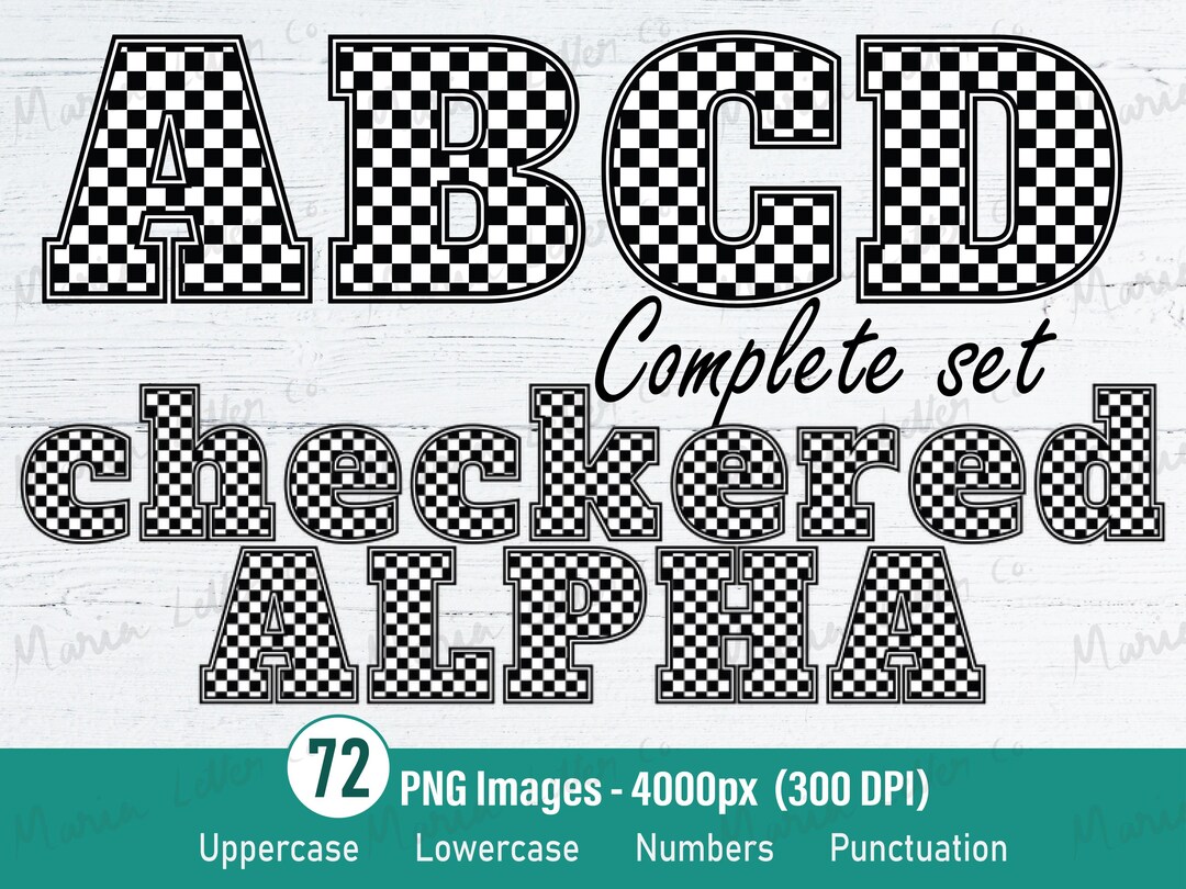 Checker Letters Png Bundle Varsity Black and White Checkerboard ...