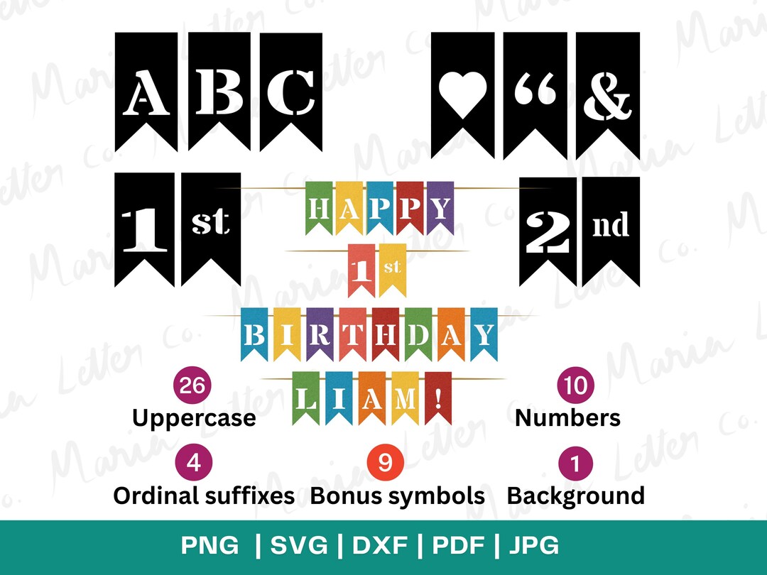 Swallowtail Banner Letters SVG Bundle: Alphabet, Numbers, Symbols ...