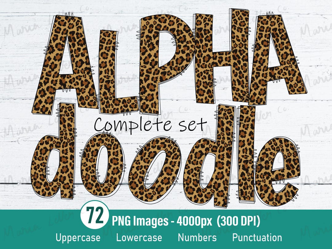 Leopard Doodle Font PNG Bundle: Letters, Numbers, Clipart (commercial ...