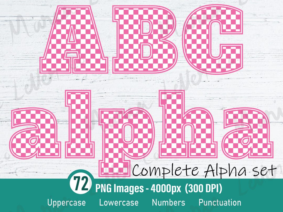 Pink Checkerboard Alphabet PNG: Preppy Block Letters Clip Art (digital ...