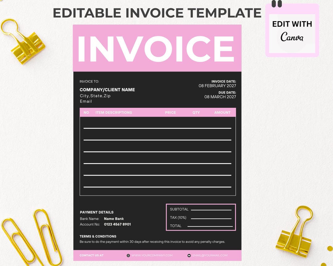 Editable Invoice Template, Editable Invoice With Unique Design, Invoice ...