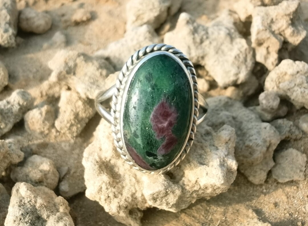 Ruby in Fuchsite Ring, Sterling Silver 925, Ruby Zoisite Gemstone Ring ...