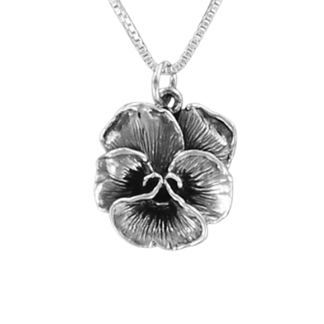 PANSY NECKLACE Sterling Silver Floral Charm, Inspirational Gift Card ...