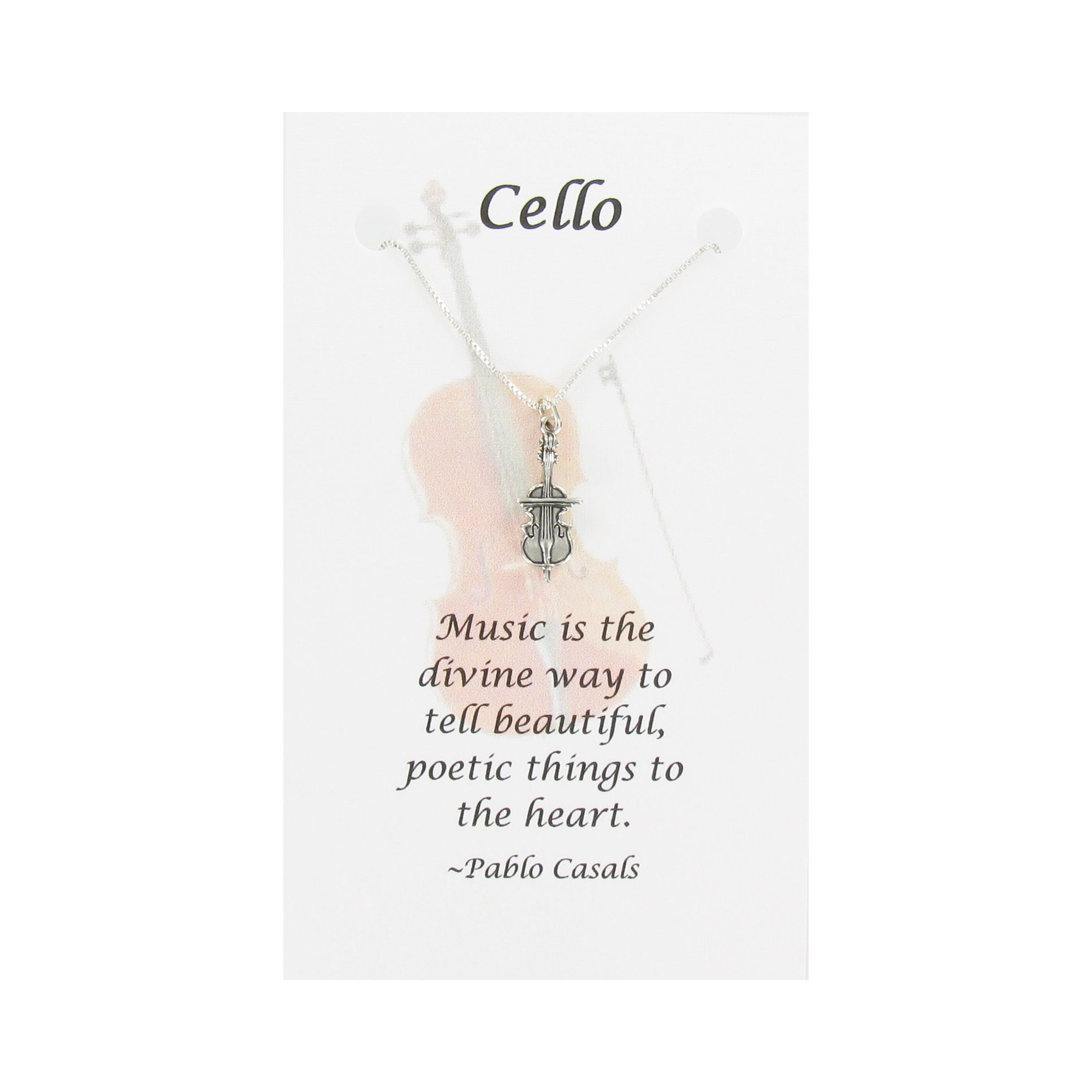 CELLO Necklace 925 Sterling Silver on Gift Card With Quote by Renowned ...
