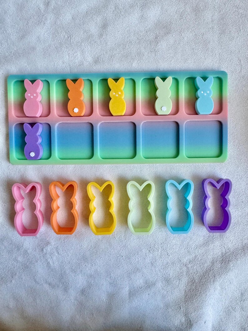 Easter Bunny Peep Counter Set – 3D Printed Rainbow Dough Cutter ...