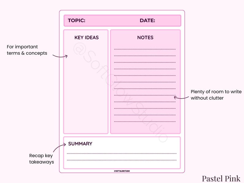 Pastel Pink Cornell Notes Template, Goodnotes & Notability Compatible ...