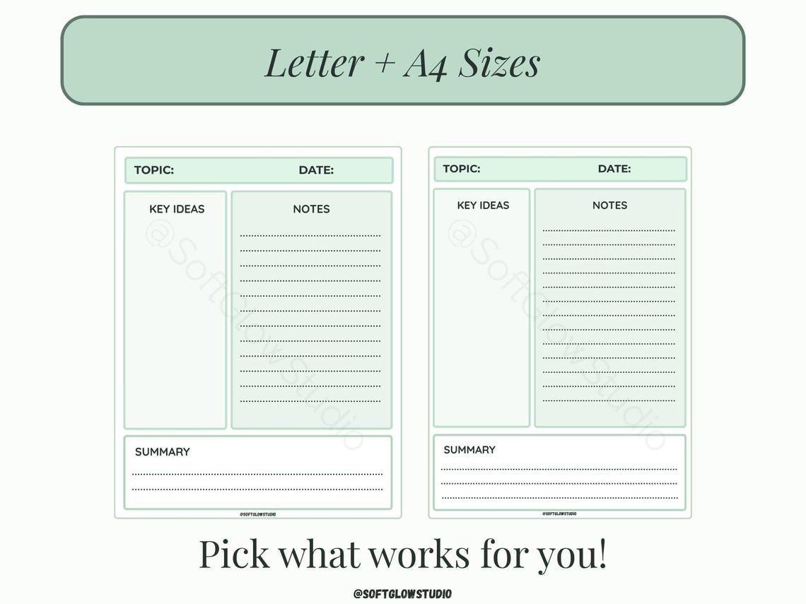 Sage Green Cornell Notes Template: Printable PDF, Goodnotes ...
