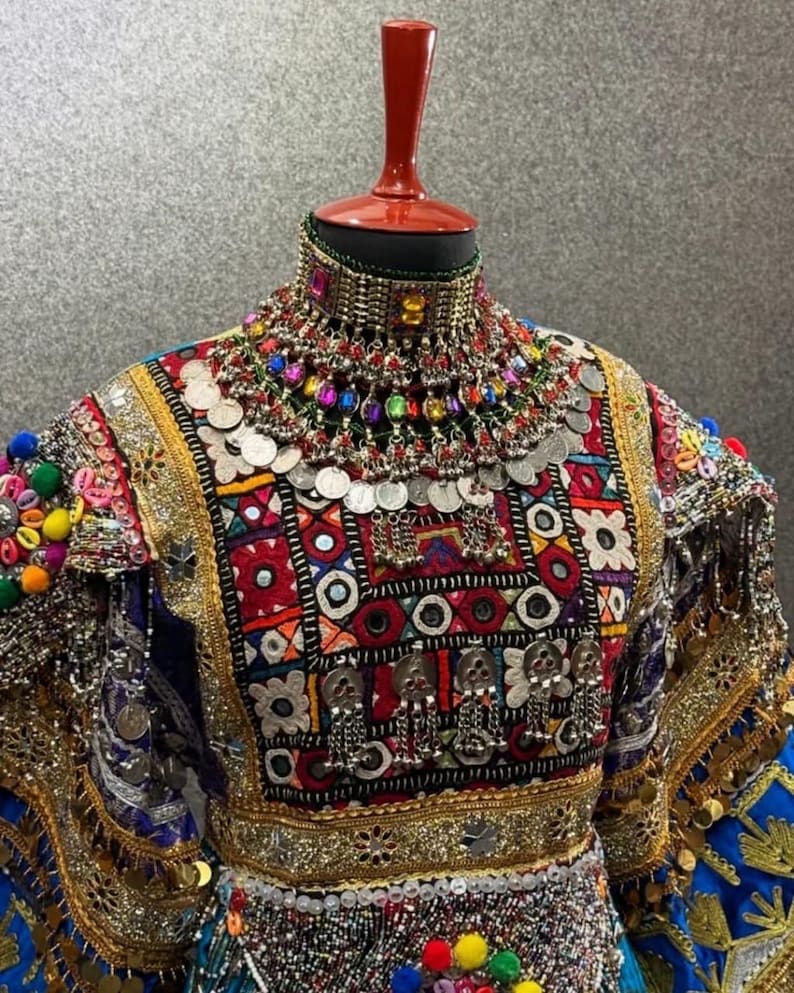 Handmade Traditional Afghan Kuchi Dress | Blue Embroidered Gown With ...