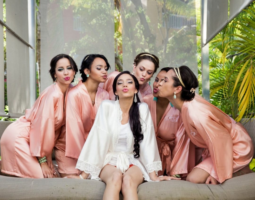 PEACH Bridesmaid Robes/coral Wedding Robes/apricot Bridesmaid Silk Robe ...