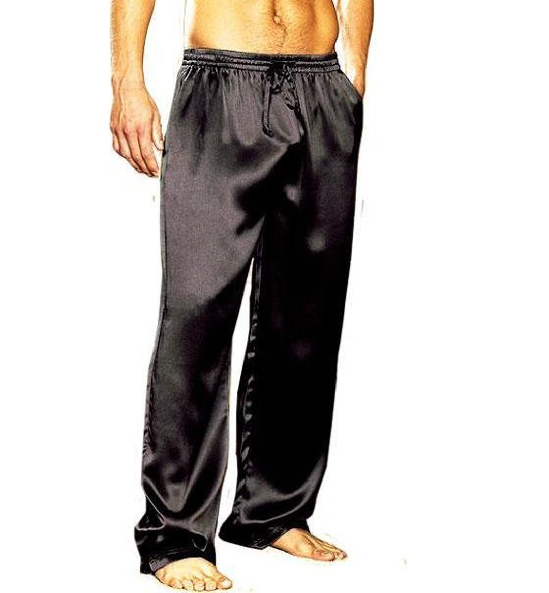 Q2-personalised Silk Satin Black Long Pants Mens Silk Satin Pajamas ...
