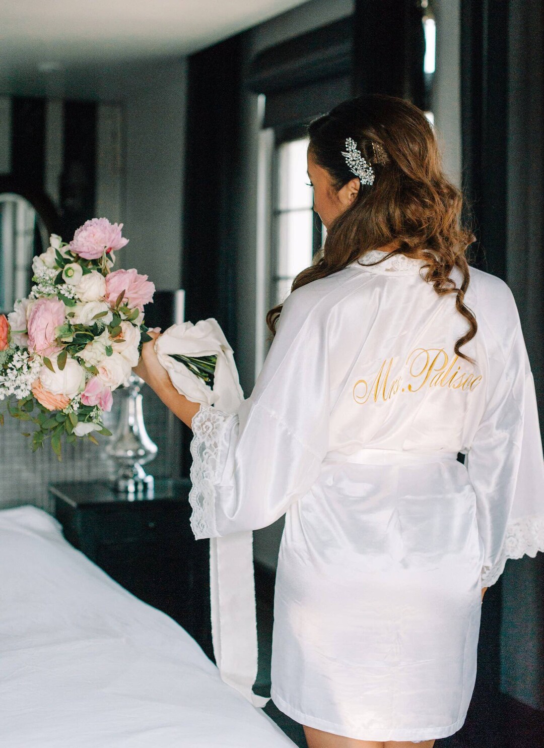 KM04 - Bride Satin Robe With Lace – Luxurious Wedding Robe, Getting ...