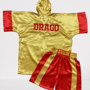 CUSTOM Made Ivan Drago Satin Boxing Robe Trunk Set Boxing Outfit ...