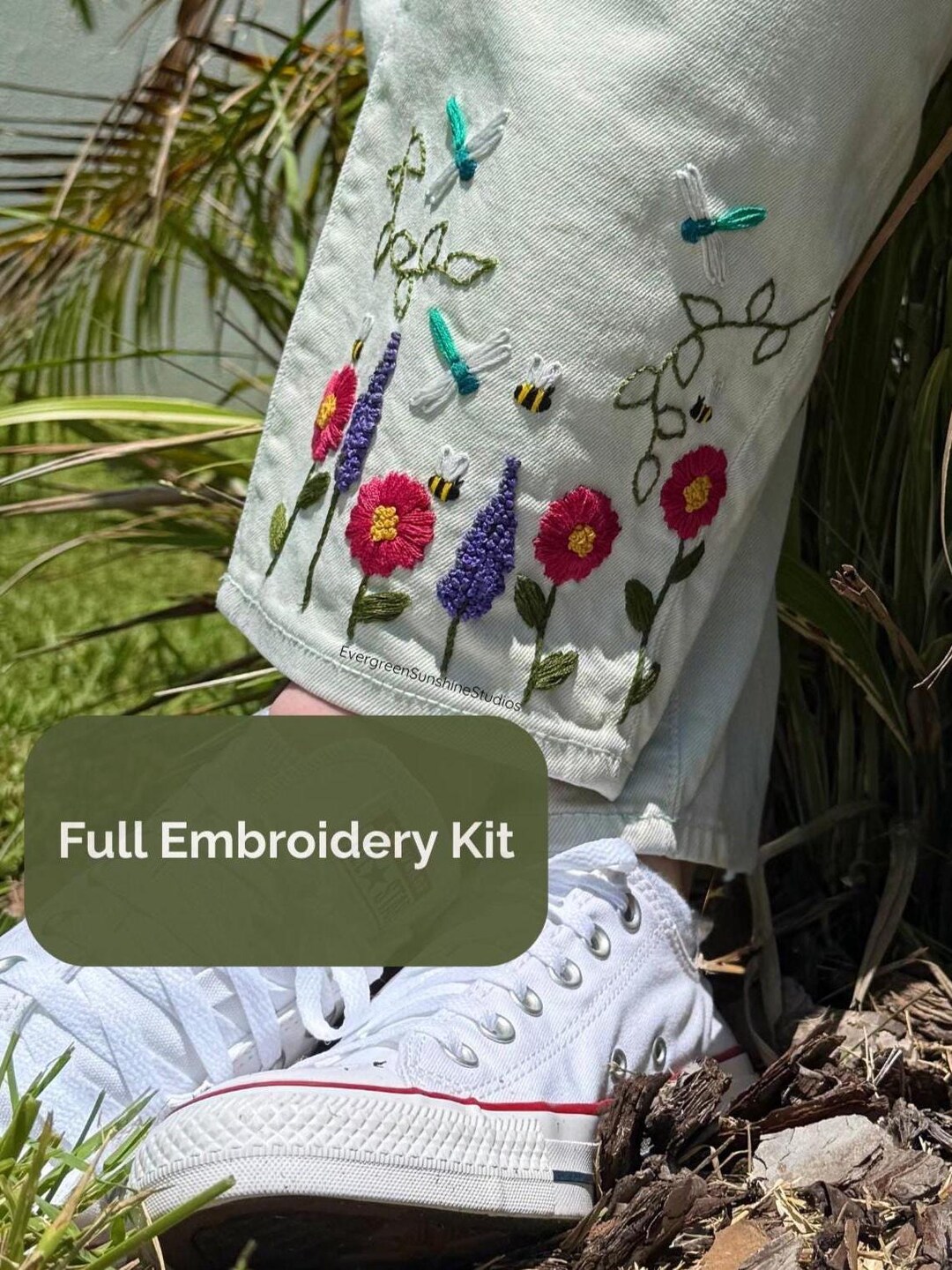 Floral Garden Jean Cuff Hand Embroidery Kit: Beginner-friendly ...