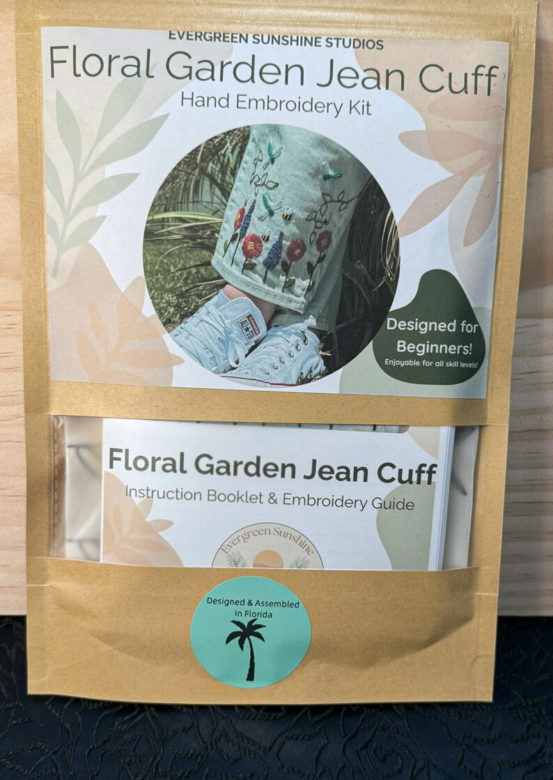 Floral Garden Jean Cuff Hand Embroidery Kit: Beginner-friendly ...