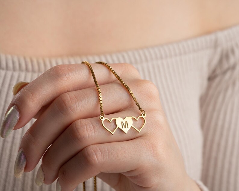 Personalized Sterling Silver Three-heart Initial Necklace – Custom ...