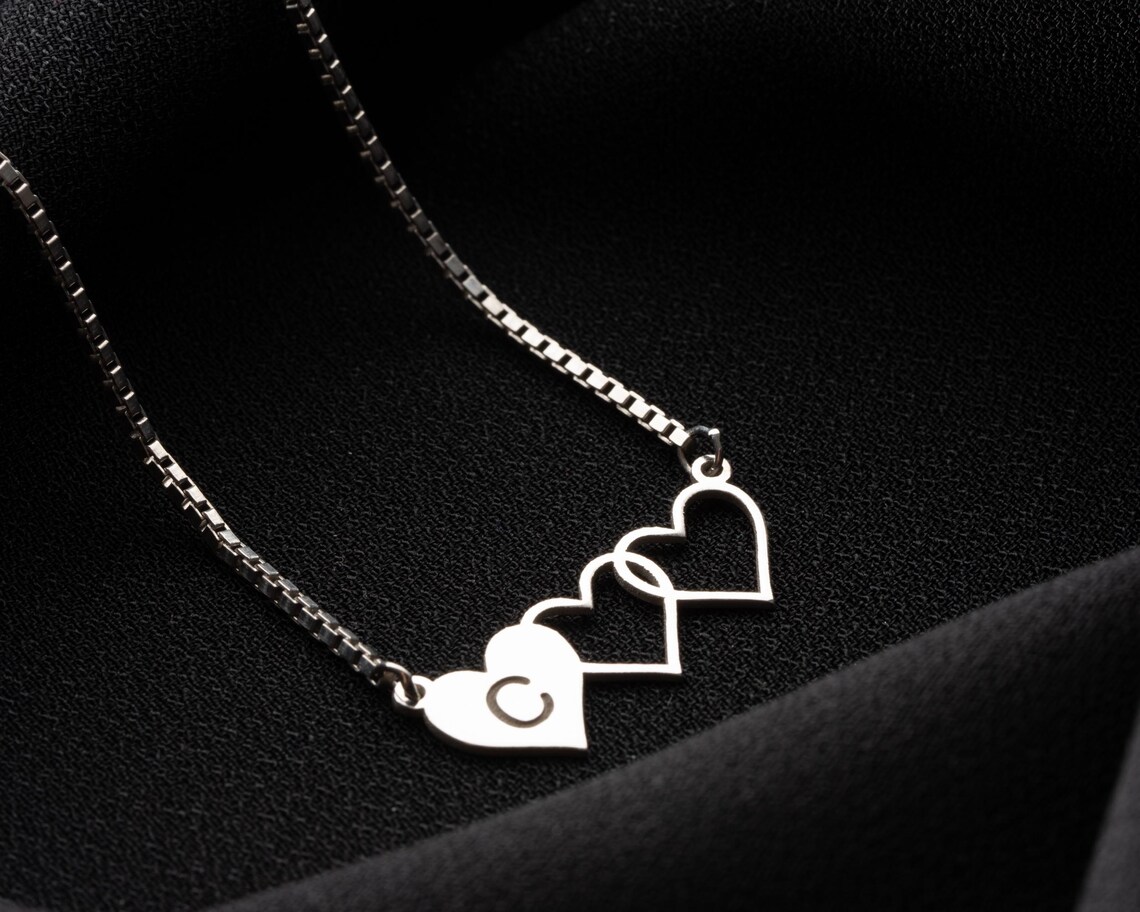 Personalized Sterling Silver Three-heart Initial Necklace – Custom ...